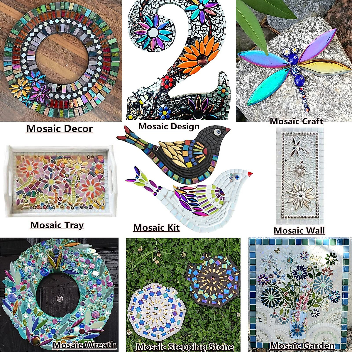 Youway Style Iridescent Mosaic Tiles for Craft Bulk,200g Petal Shaped Pieces for Mosaic Crafts Supplies,Mosaic Adult DIY Garden Kit（Silver)