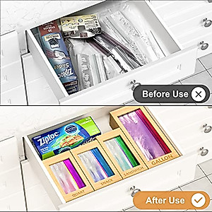 Migarndy Ziplock Bag Storage Organizer, Moso Bamboo Ziplock Bag Organizer for Drawer, Suitable for Gallon, Quart, Sandwich, Snack, Slider Bags, Compatible with Ziploc, Solimo, Glad, Hefty (Bamboo)