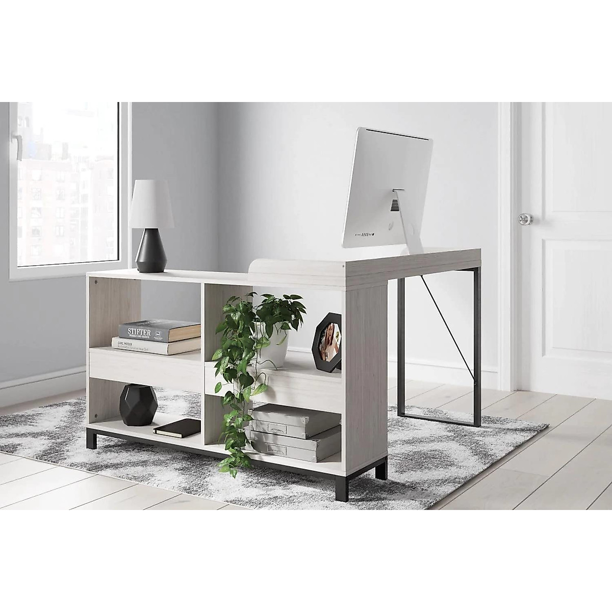 Signature Design by Ashley Bayflynn Modern L-Desk, White & Black