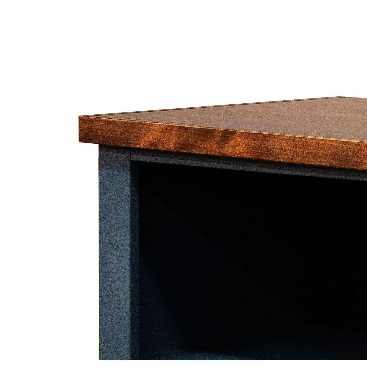 Bridgevine Home Nantucket Modern Farmhouse Bookshelf, 5-Shelf Bookcase, 72 Inch High Bookshelf, Fully Assembled, Poplar Solid Wood Bookshelf, Blue Denim and Whiskey Finish