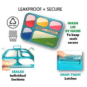 kinsho Bento Lunch-Box for Adults Kids Lunches, Portion Control Container Boxes for Women Girls Boys | Leak-proof Snack Containers, BPA-Free Utensils | Blue, Green, 5 Compartments