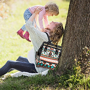 TropicalLife Ethnic Geometric Boho Diaper Backpack Large Capacity Baby Bags Multi-Function Zipper Casual Travel Backpacks for Mom Dad Unisex