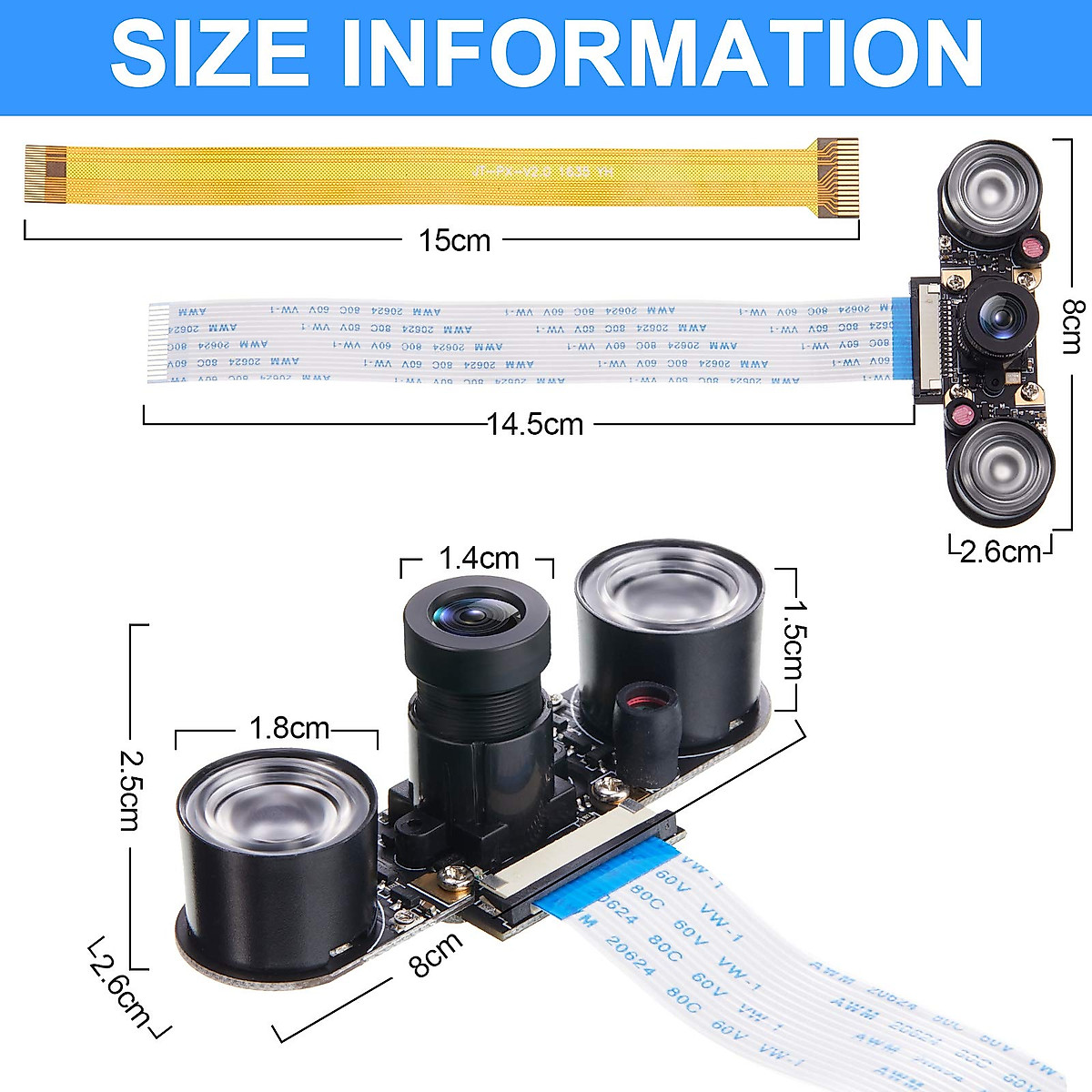 Weewooday 2 Sets for Camera Module 5MP OV5647 1080P Video Webcam Sensor Infrared Night Camera Module Compatible with Raspberry Pi B/B+ A+ RPi 4/3/ 2/1/ Zero/Zero with FFC Cable (Adjustable Focus)