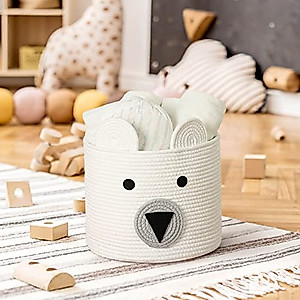 CherryNow Bear Basket, Cotton Rope Basket, Woven Laundry Hamper, Toy Storage Bin for Kids, Clothes in Bedroom, Baby Nursery & Living Room, 10'' (H) x 12'' (D)