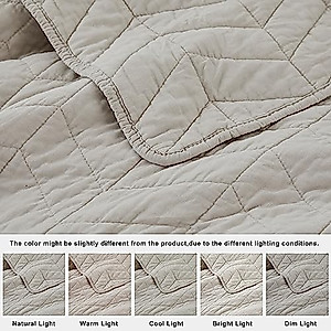 Beige 100% Cotton Quilt California Cal King Size Bedding Sets with Pillow Shams, White Oversized Lightweight Soft Bedspread Coverlet, Tan Cream Bed Cover for All Season, 3 Pieces, 118x106 inches