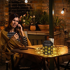 2 Pack Hanging Solar Lanterns, Tomshine Outdoor Lantern Warm White Waterproof Metal Patio Decor for Garden Landscape Yard Decoration (Flower Pattern)