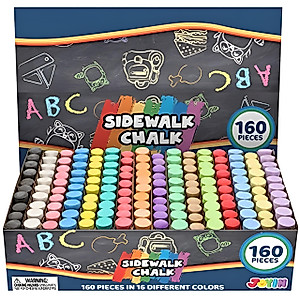 160 PCS Sidewalk Chalks Set Non-Toxic Washable Jumbo Chalk for Outdoor Art Play, Painting on Chalkboard, Blackboard and Playground