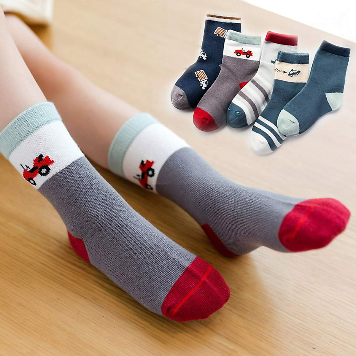 Zumou Toddler Kids Little Boys Fashion School Cotton Crew Socks 10 Pack (Size M(3-4T), Colorful)