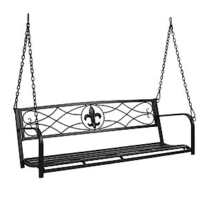 VINGLI Upgraded Metal Patio Porch Swing, 660 LBS Weight Capacity Steel Porch Swing Chair for Outdoors, Heavy Duty Swing Chair, Bench Swing for Gardens & Yards (Black)