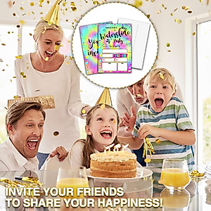 Chuxvon Waterslide Birthday Party Invitations, Summer Pool Birthday Invitation, Double-Sided Tie Dye Themed Fill In Invites, Kids Splash Birthday Party Decorations, 20 Cards With 20 Envelopes(C04)