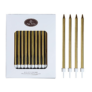 24 PCS Gold Birthday Candles, Tall Glitter Cuppcake Sparklers Candles Long Thin Cake Candles in Holders for Birthday Wedding Party Decorations