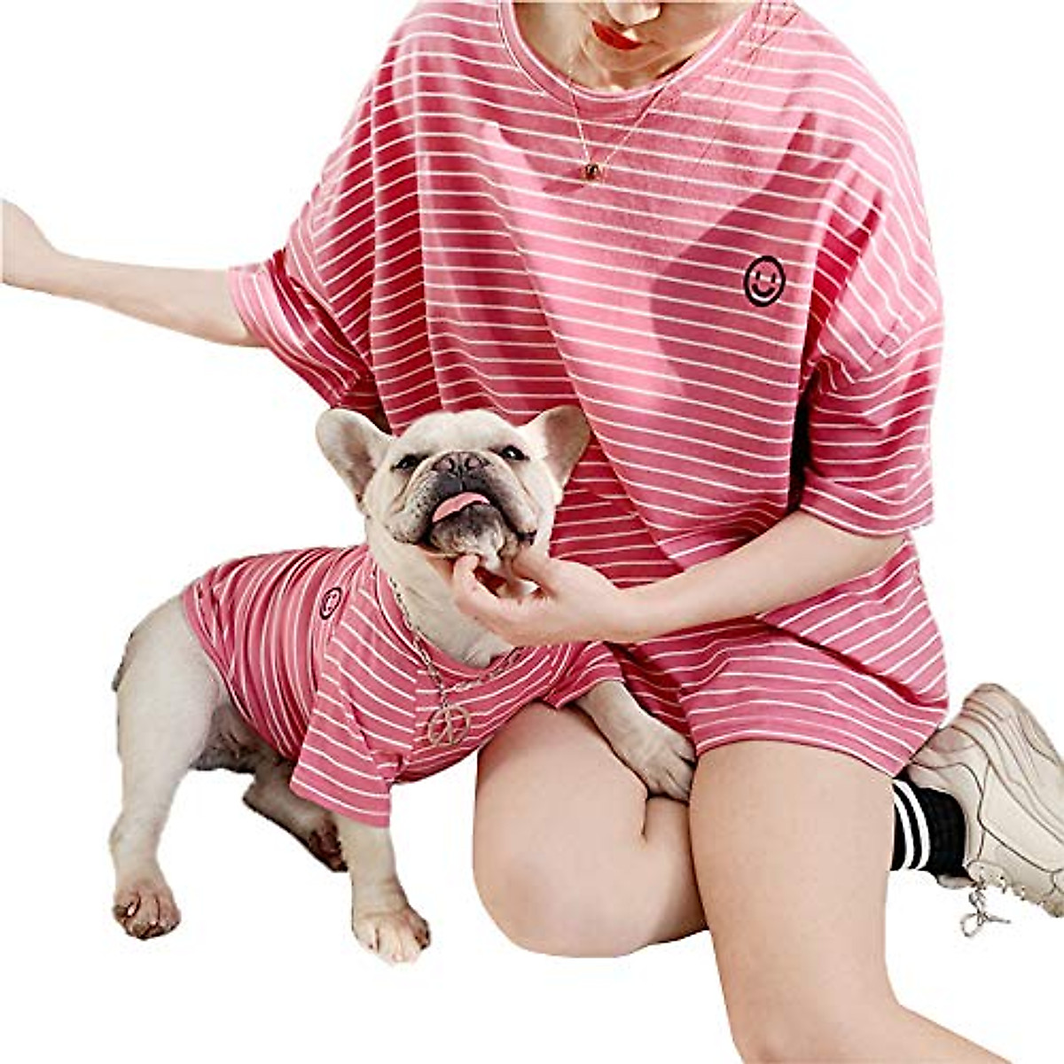 LXYDD Family Matching Set Matching Dog and Owner Clothes Pink Striped Cotton T Shirt Small Dog Clothes,Suitable for Small Dogs/Cats,M