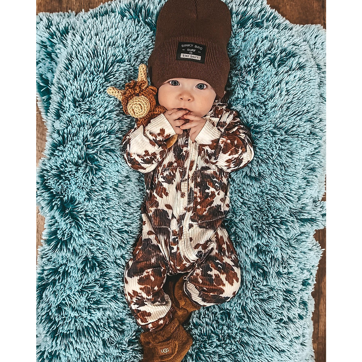 FIOMVA Western Baby Boy Jumpsuit Newborn Fall Long Sleeve Romper With Zipper Infant Cowboy Country One Piece Clothes (C Cowboy Brown, 6-12 Months)
