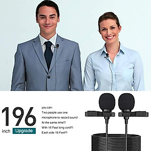 PoP voice Premium 16 Feet Dual-head Lavalier Microphone, Professional Lapel Clip-on Omnidirectional Condenser Mic for Apple iPhone,Android,PC,Recording Youtube,Interview,Video Conference,Podcast