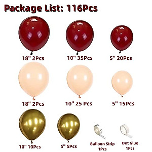 Burgundy Maroon Balloon Garland Arch Kit, 114Pcs Burgundy Gold and Cream Ivory Balloons for Birthday Valentines Day Wedding Bachelorette Bridal&Baby Shower Engagement Thanksgiving Friendsgiving Party Decoration Supplies