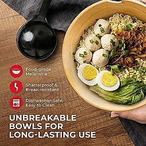 Cuffie Chef Bowl Set, 2 Ramen Bowl With Chopsticks, Soup Spoons & Saucers, Japanese-Style Ramen Noodle Bowl, Sleek Ramen Bowls, Bowl for Udon, Pho, Soups & More - 37 Ounces