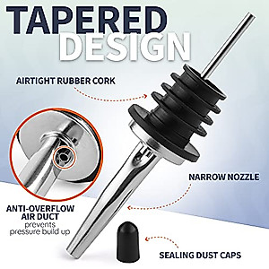 Zulay 4 Pack Stainless Steel Liquor Pourers with Rubber Dust Caps - Tapered Spout Liquor Bottle Pourers for Alcohol - Pour Spout For Liquor Bottles, Olive Oil Dispensers, Syrup, Vinegar, Juice