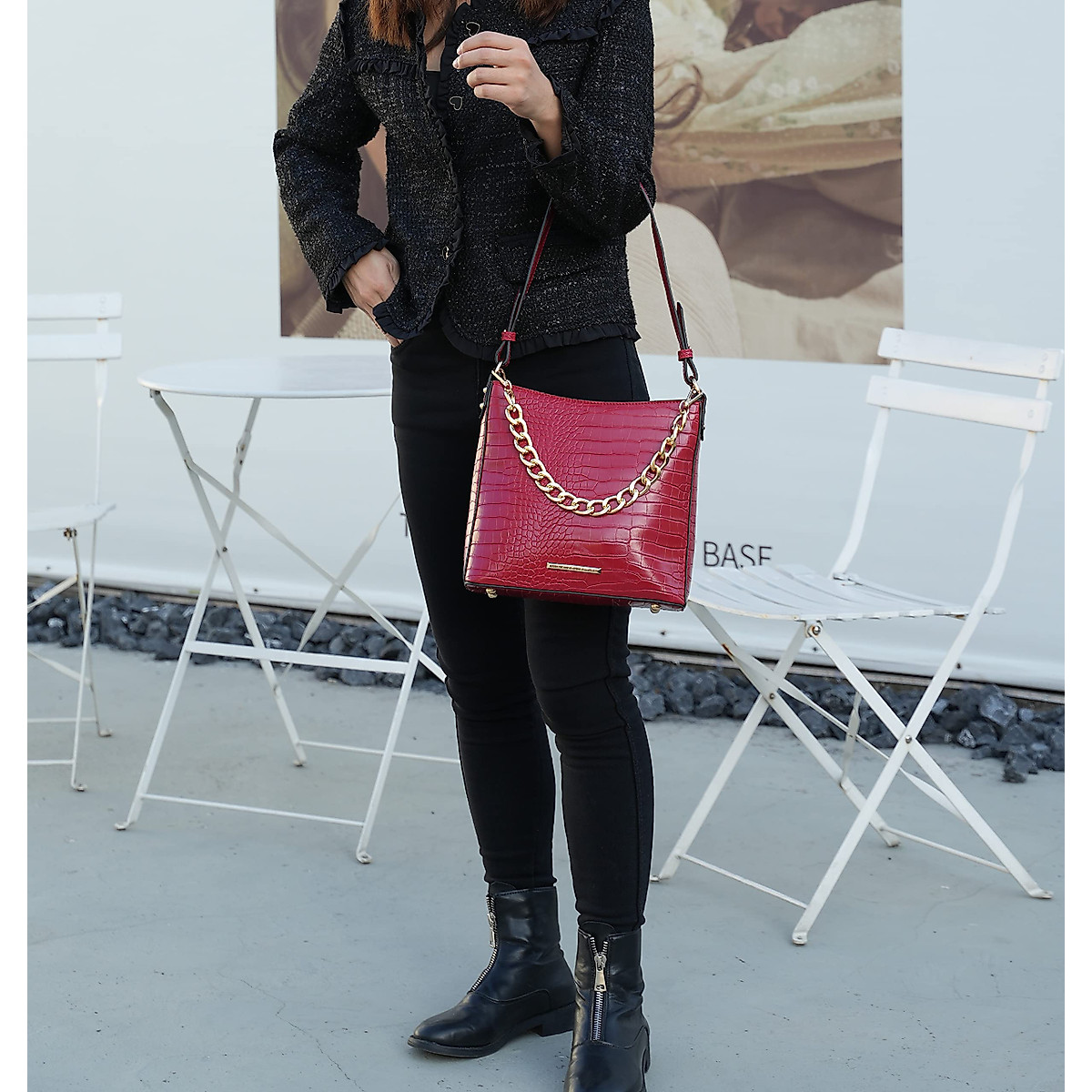 MKF Collection Shoulder Bag for Women, Faux Crocodile-Embossed Vegan Leather, Hobo Handbag Messenger Purse