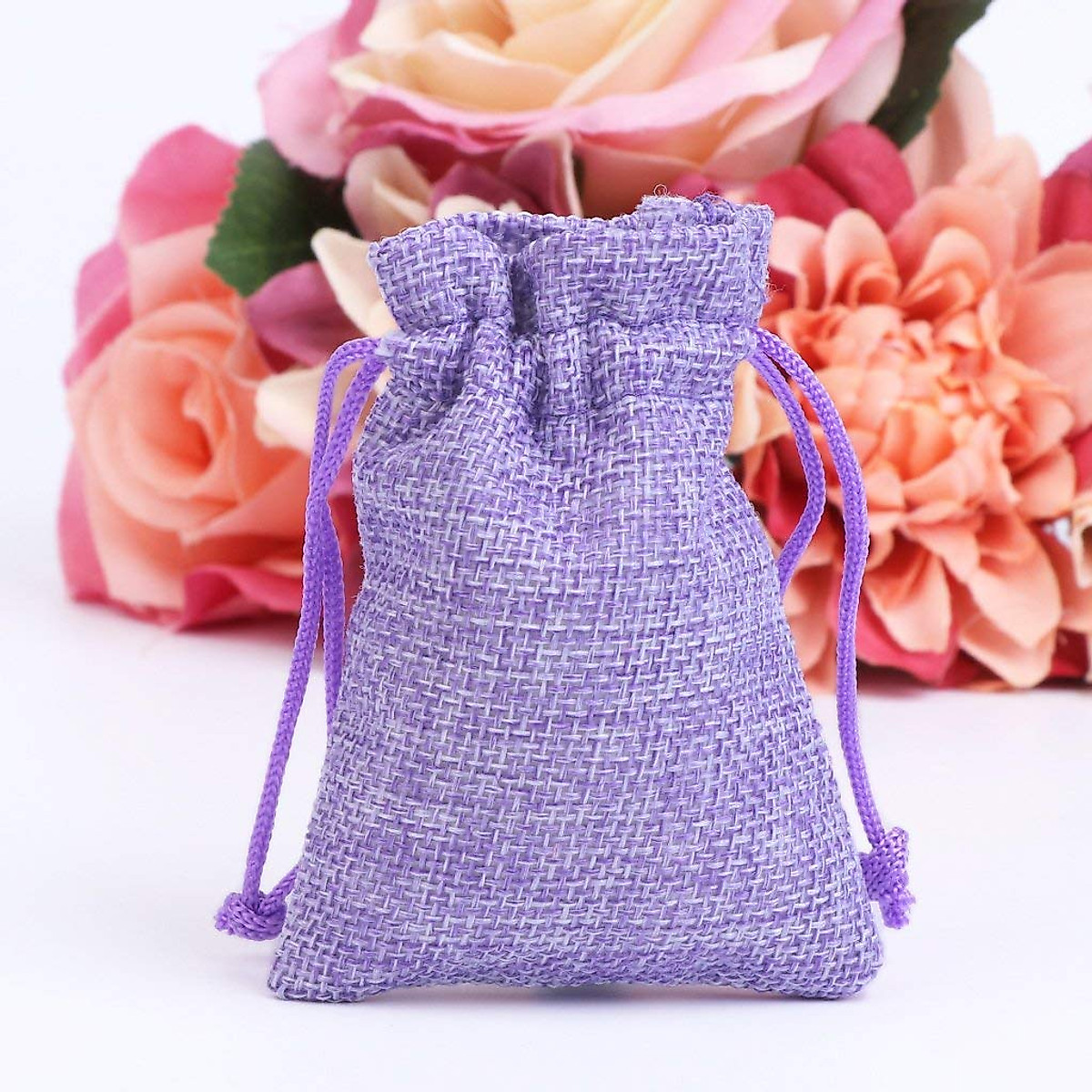 Tvoip 30Pack Burlap Bags with Drawstring Gift Bags Jewelry Pouch for Wedding Party and DIY Craft (Light Purple, 4 x 5.5 Inch)