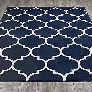 Ottomanson Royal Collection Moroccan Trellis Non-Slip Jute Backing Area Rug, 5'3" x 7', Navy