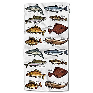 HGOD DESIGNS Fish Hand Towels,Fresh Fish and Seafood Animals 100% Cotton Soft Bath Hand Towels for Bathroom Kitchen Hotel Spa Hand Towels 15"X30"