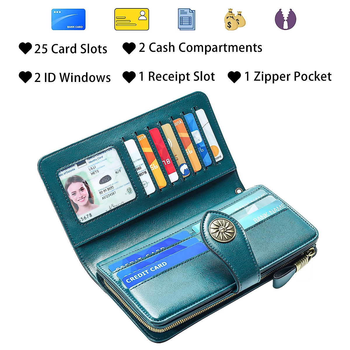 Travelambo Women's Wallet RFID Blocking Wristlet Clutch Large Capacity Credit Card Holder Leather Purse Wallets with Removable Wrist Strap