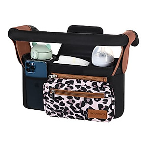 Momcozy Universal Baby Stroller Organizer, 2 Insulated Cup Holder, Detachable Zippered Pocket, Adjustable Shoulder Strap, Large capacity for baby essentials, Compact Design Fits Any Strollers