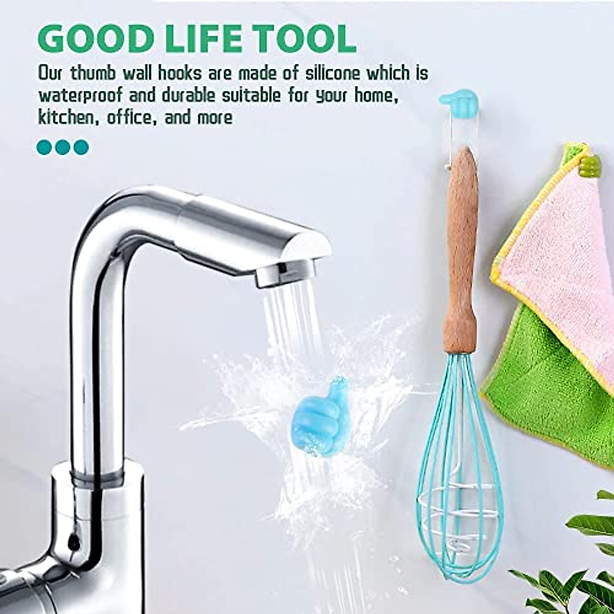 MYPLAISIR Key Hooks for Wall, 24Pack Adhesive Cable Clips, Desk Cable Management Clips Desk Cable Organizer Thumbs up Wall Hooks for Hanging Computer Cable Management Kit Multicolour Mixed