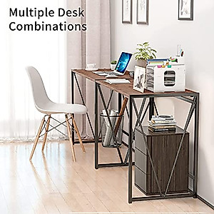 Folding Computer Desk 39 Inch, Foldable Study Writing Desk for Small Space, Small Foldable Table Home Office No Assembly, Brown