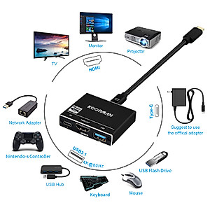 USB C to HDMI Adapter(4K@60Hz) PC-Like Experience for Galaxy S8/S8 Plus/S9/S9+,Note 8, Note 9, Nintendo Switch, Dock for MacBook Pro, Chromebook Pixel and More