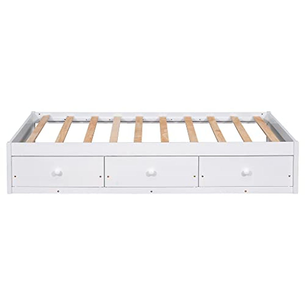 BOVZA Twin Size Platform Storage Bed with 3 Drawers, Wood Daybed Frames for Kids Teens Adult, for Living Room Bedroom Guest Room, No Box Spring Needed, White