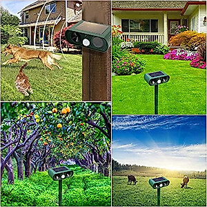 Abilly 2023 Solar Ultrasonic in Repellent Defender Rat, Squirrel, Deer, Raccoon, Skunk, Rabbit, Mole, Dog, Cat, Waterproof with Motion Detector