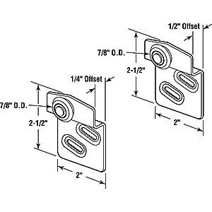 PRIME-LINE Sliding Closet Door Roller Kit, 7/8" Wheel Diameter, Convex (Round) Edge Plastic, Stamped Steel Construction, Includes 1/4" & 1/2" Offset Pairs, Fits Atlas Wardrobe Door Systems (4 Pack)
