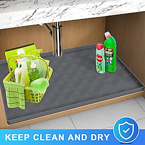 Under Sink Mat 22" x 19", Under Sink Mats for Kitchen Waterproof, Under The Sink Mat Waterproof for Bottom of Kitchen Sink, Silicone Under Sink Liner Tray, Under Sink Protector Mats(Dark Grey)