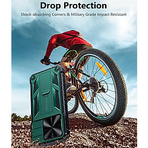 FNTCASE for iPhone 15 Pro Case: Military Grade Drop & Shock Protection Cell Phone Cover with Kickstand & Slide | Rugged Protective Bumper Textured | Heavy Duty Protector(Green)