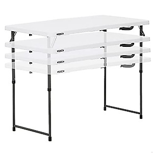 Lifetime Height Adjustable Craft Camping and Utility Folding Table, 4 Foot, 4'/48 x 24, White Granite