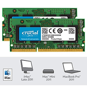 Crucial Technology 16GB kit (8GBx2), 204-pin SODIMM, DDR3 PC3-10600,