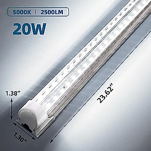 Barrina LED Shop Light 2ft, 20W 2500LM 5000K, T8 LED Light Fixture, Clear Cover, Ceiling and Utility Shop Light, Linkable Tube Lights, Shop Lights for Room, Garage, Workbench, Warehouse, 2-Pack