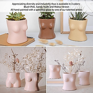 Boob Planter Body Vase Female Form Bust Flower Vase w/Drainage Hole, Speckled Matte Pink Ceramic, Modern Boho Home Decor Cute Small Indoor Plant Pot Feminine Women Shaped Sculpture Unique Boob Gifts