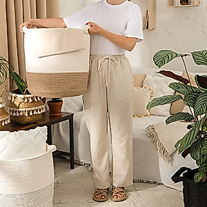 GooBloo Large Cotton Rope Woven Basket - 18" x 17” Tall Decorative Storage Basket for Living Room, Toys or Blankets - Wicker Blanket Basket with Handles, Blanket Baskets or Cute Baby Laundry Hamper