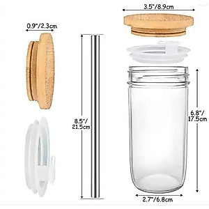 24oz Tumblers with Lids and Straws, Reusable Water Bottle, Glass Cups with Bamboo Lid and Straw Set, Iced Coffee, Bubble Tea, Smoothies