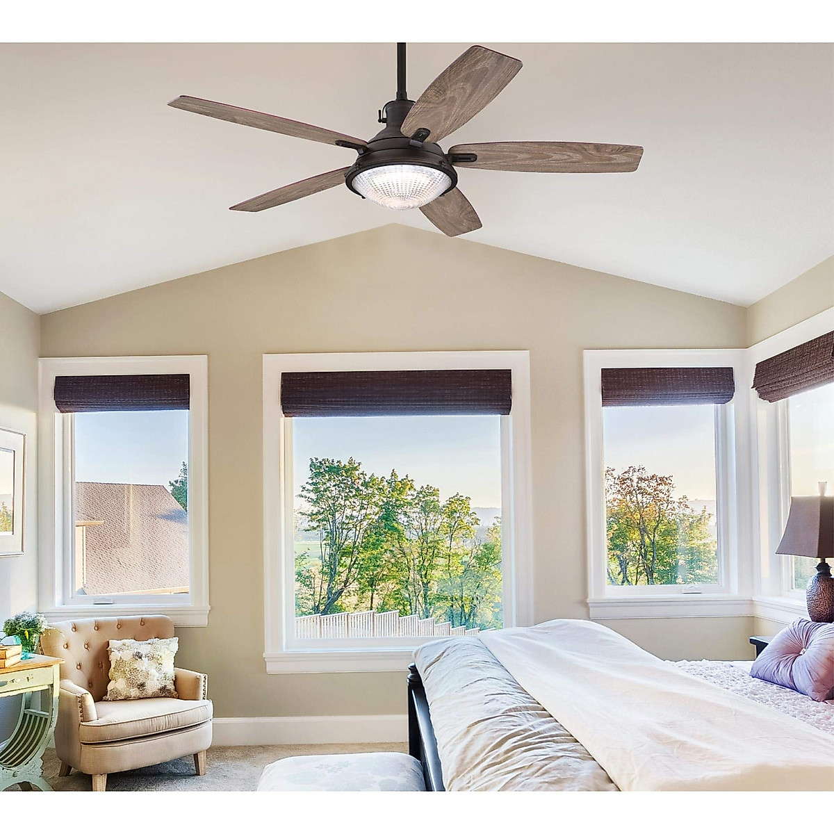 Westinghouse Lighting 7226700 Crescent Cove, Vintage Industrial LED Ceiling Fan with Light and Remote Control, 52 Inch, Oil Rubbed Bronze Finish, Clear Prismatic Glass