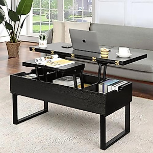 Lift Top Coffee Table, 3 in 1 Multi-Function with Hidden Compartment for Living Room, Modern Lift Coffee Table Converts to Dining Table for Reception, Black