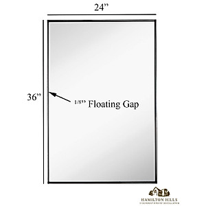 Hamilton Hills Contemporary Brushed Metal Wall Mirror | Glass Panel Black Framed Squared Corner Deep Set Design | Mirrored Rectangle Hangs Horizontal or Vertical (24" x 36")