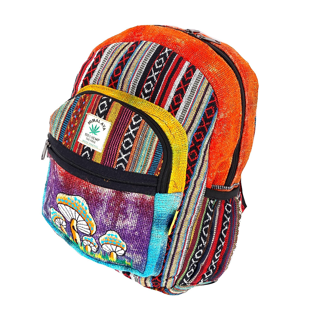 Unique design Mushroom Embroidered Himalaya Hemp Hippie Backpack Festival Backpack Hiking Backpack FAIR TRADE Handmade with Love