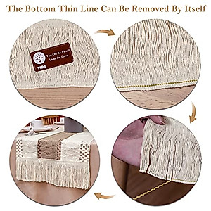 OurWarm Macrame Table Runner Farmhouse Style, Natural Burlap Boho Table Runner Modern Farmhouse Decor Rustic Woven Cotton Crochet Lace for Bohemian, Rustic,Bridal, Shower Wedding, Dinner, 72" x 12"