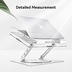 Bcom Adjustable Laptop Stand with 360° Rotating Base，Foldable Aluminum Alloy Computer Laptop Riser，Ergonomic Design，Compatible with 10 to 17" Laptops，Laptop Stand for Desk for Office and Home，Silver