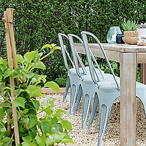 Devoko Metal Indoor-Outdoor Chairs Distressed Style Kitchen Dining Chairs Stackable Side Chairs with Back Set of 4 (Blue)