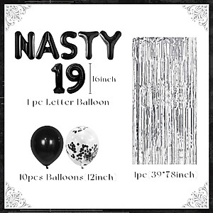 Nasty 19 Birthday Decoration Black 19th Birthday Decorations Nasty 19 Sign Funny Birthday Decoration Balloons 19 Years Old Theme Decor for Man