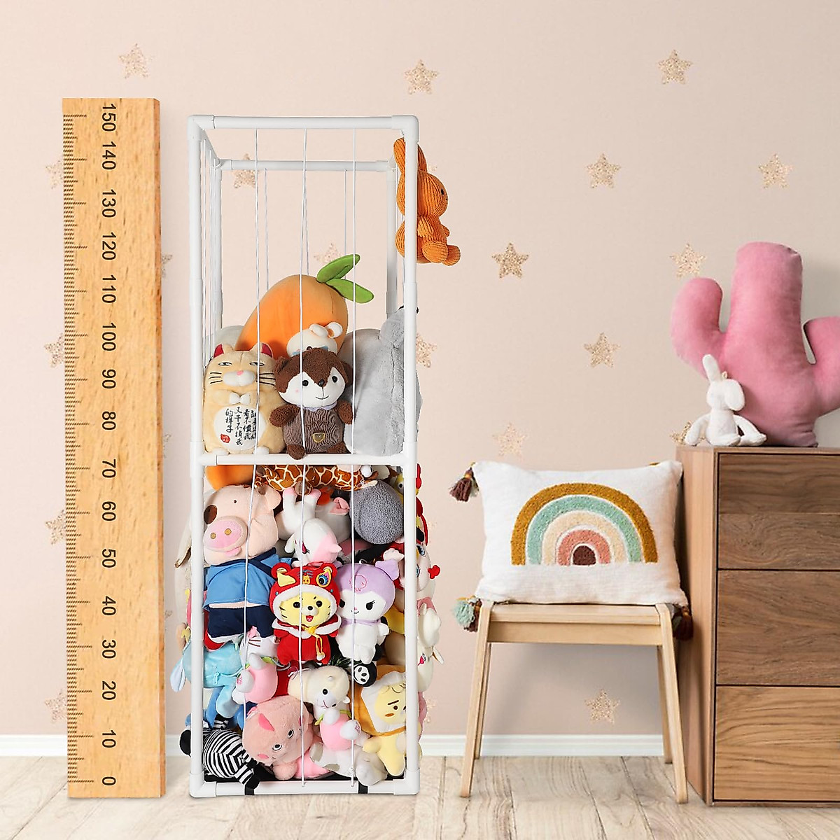 Extra Large Stuffed Animal Storage for Corner Organizer,Premium PVC Material with Elastic Cord Hold Up to 150 Plush Toys,Stuffed Zoo Animal Holder and Collection for Playroom-Birthday Gift for Nursery